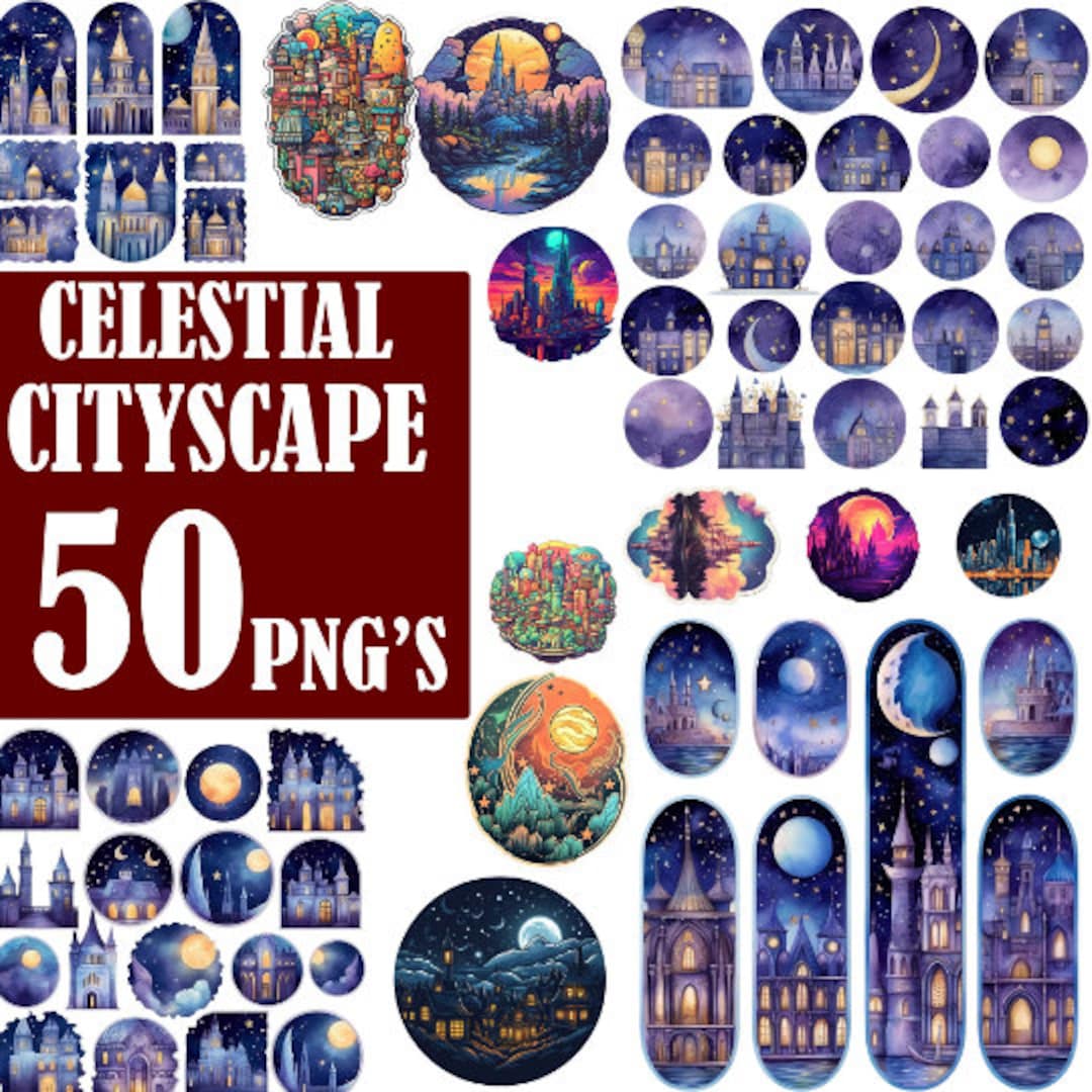 Celestial City Scape Digital Stickers, Goodnotes Celestial Stickers ...