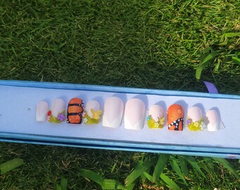 Moss Garden Press on Nails Moss 3D Flower 3D Butterfly Garden Press on ...