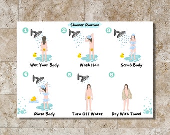 Shower Routine Chart Learning Visual Aid Illustration - Etsy