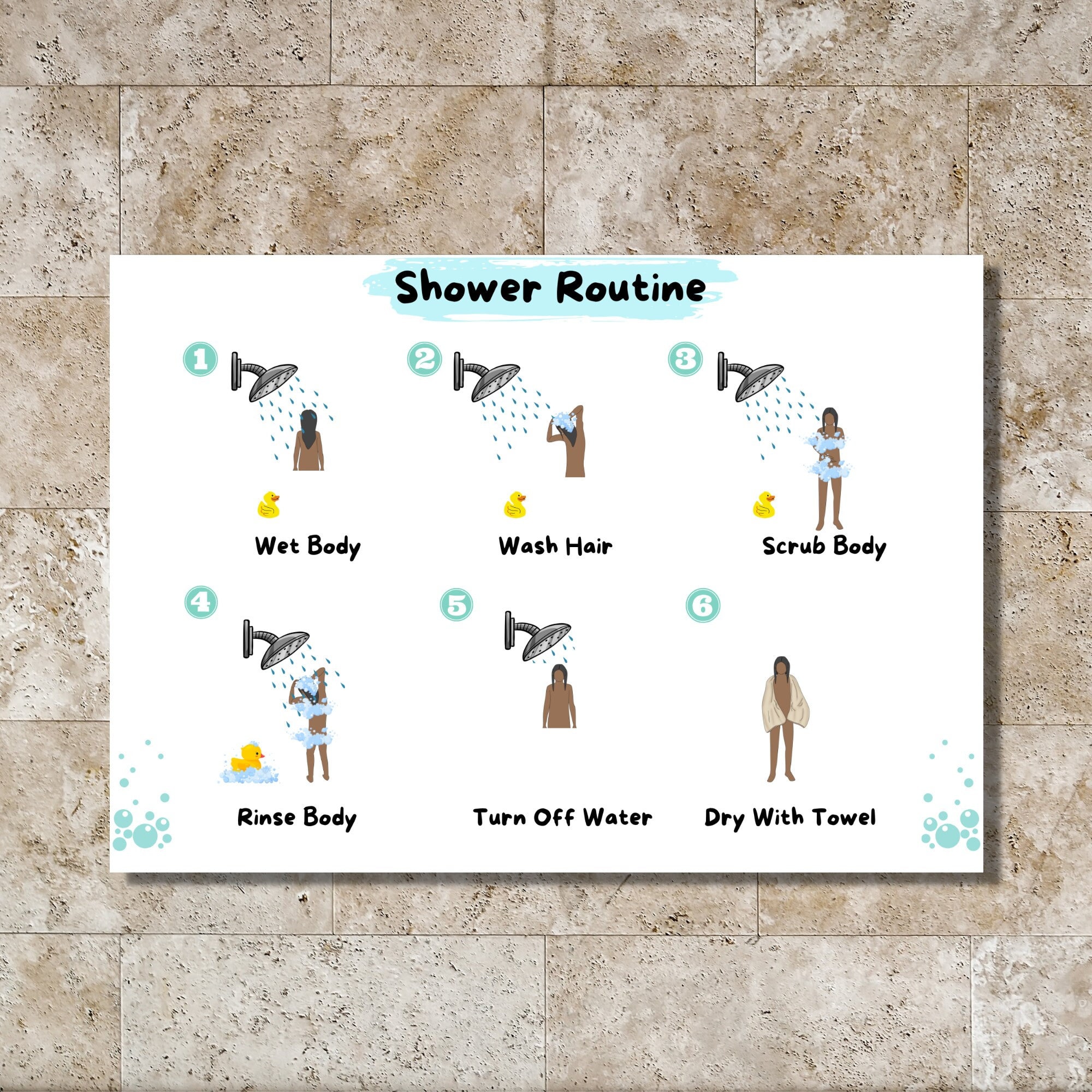 Shower Routine Chart Visual Aid Learning Girl - Etsy