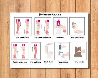 Step by Step Bathroom Routine and Potty Training Chart and - Etsy