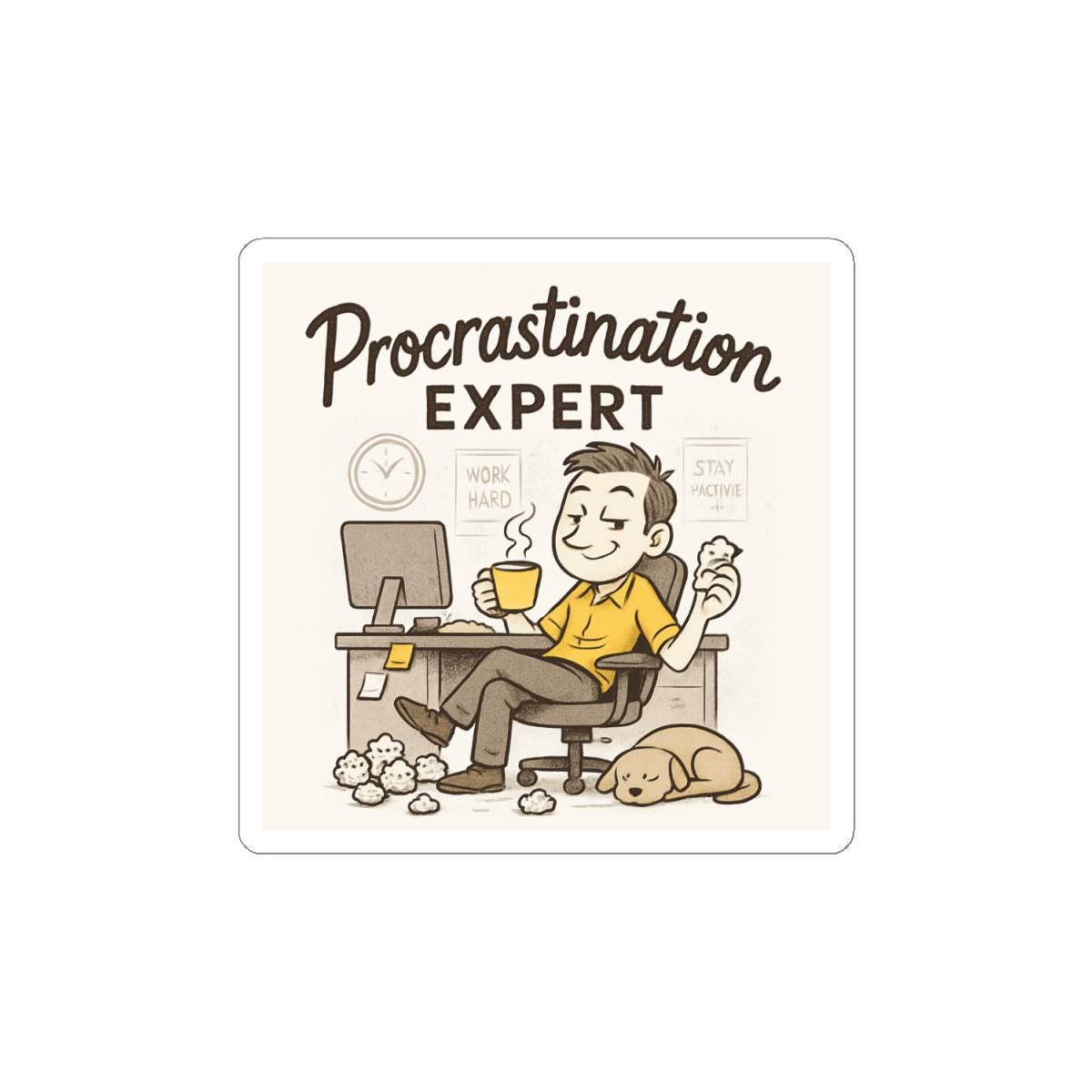 Procrastination Expert Sticker | Kiss-cut Laptop Sticker, Funny Office ...