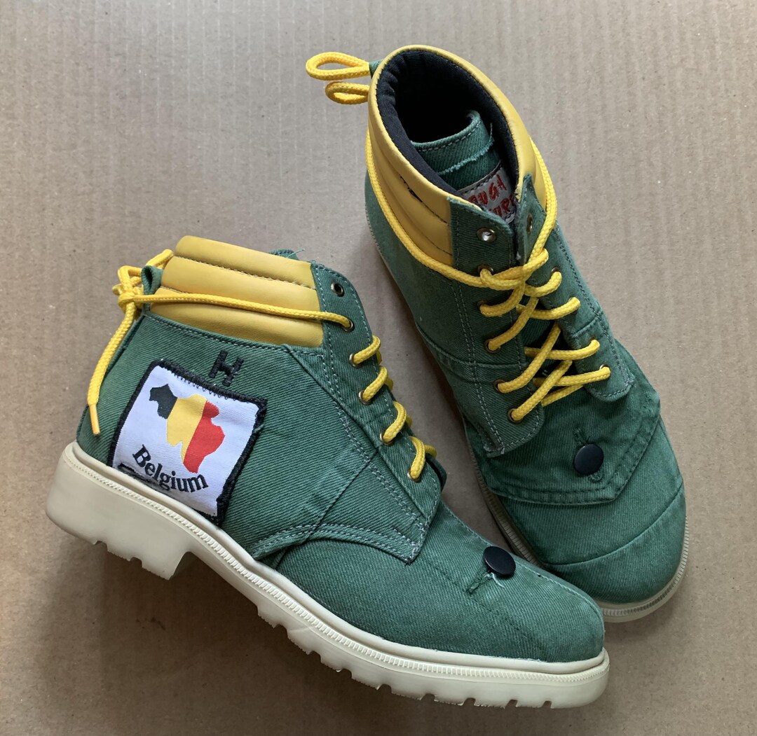 Upcycled Green Denim Boot: Belgium Label, US 8.5, One-of-a-kind - Etsy