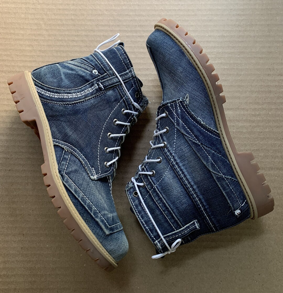 Upcycled Denim Boots With Tough Thermoplastic Rubber (TPR) Sole, Size ...