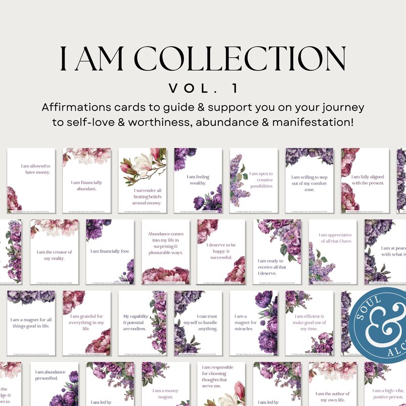 I AM Affirmation Card Bundle: Printable Mindset Deck for Self Love ...