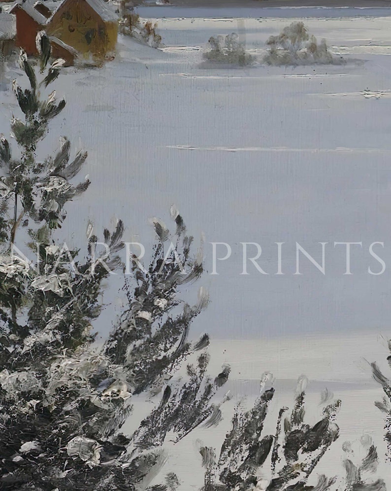 Muted Winter Christmas Art, Vintage Landscape Painting, PRINTABLE ...