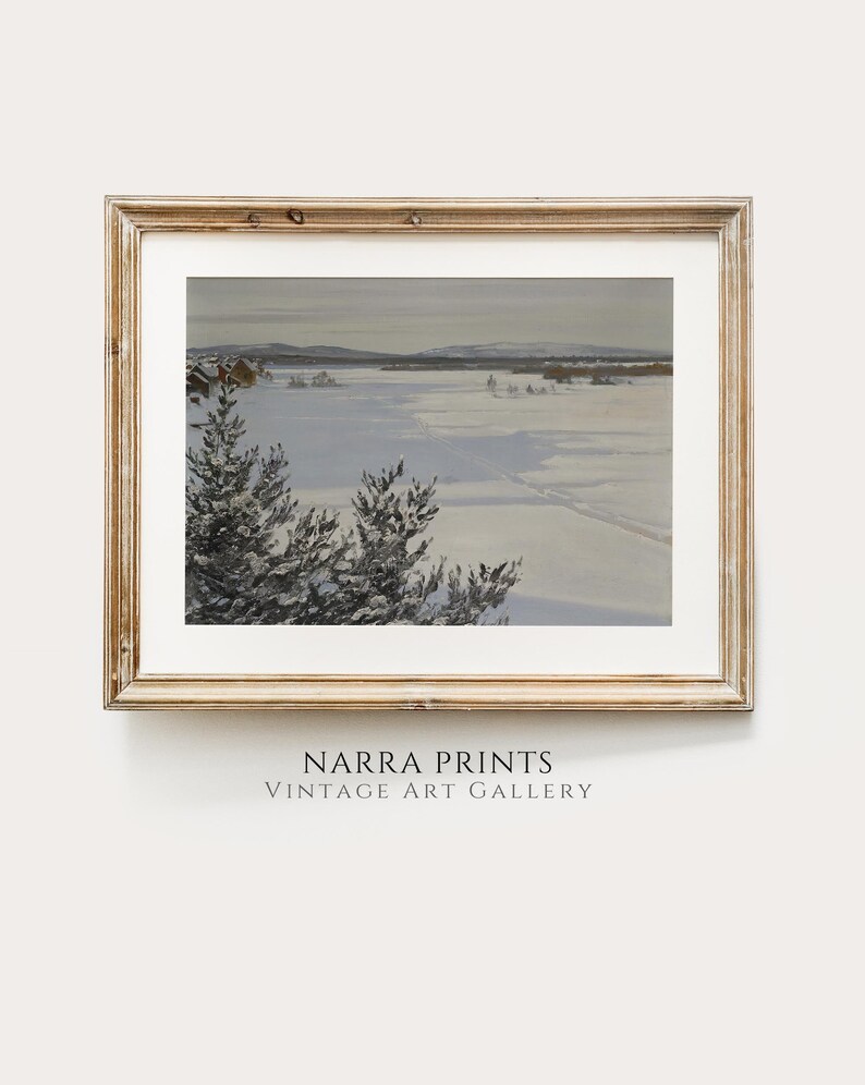 Muted Winter Christmas Art, Vintage Landscape Painting, PRINTABLE ...