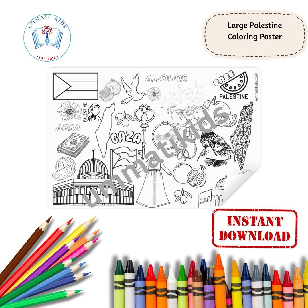 Palestine Coloring Poster | Alquds Coloring Page | Extra Large ...