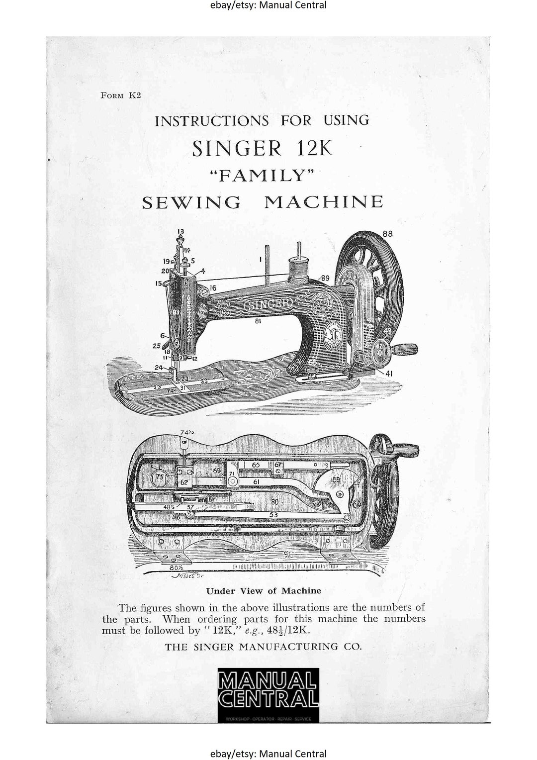 Singer - 12K Sewing Machine - Instruction User Manual - Etsy