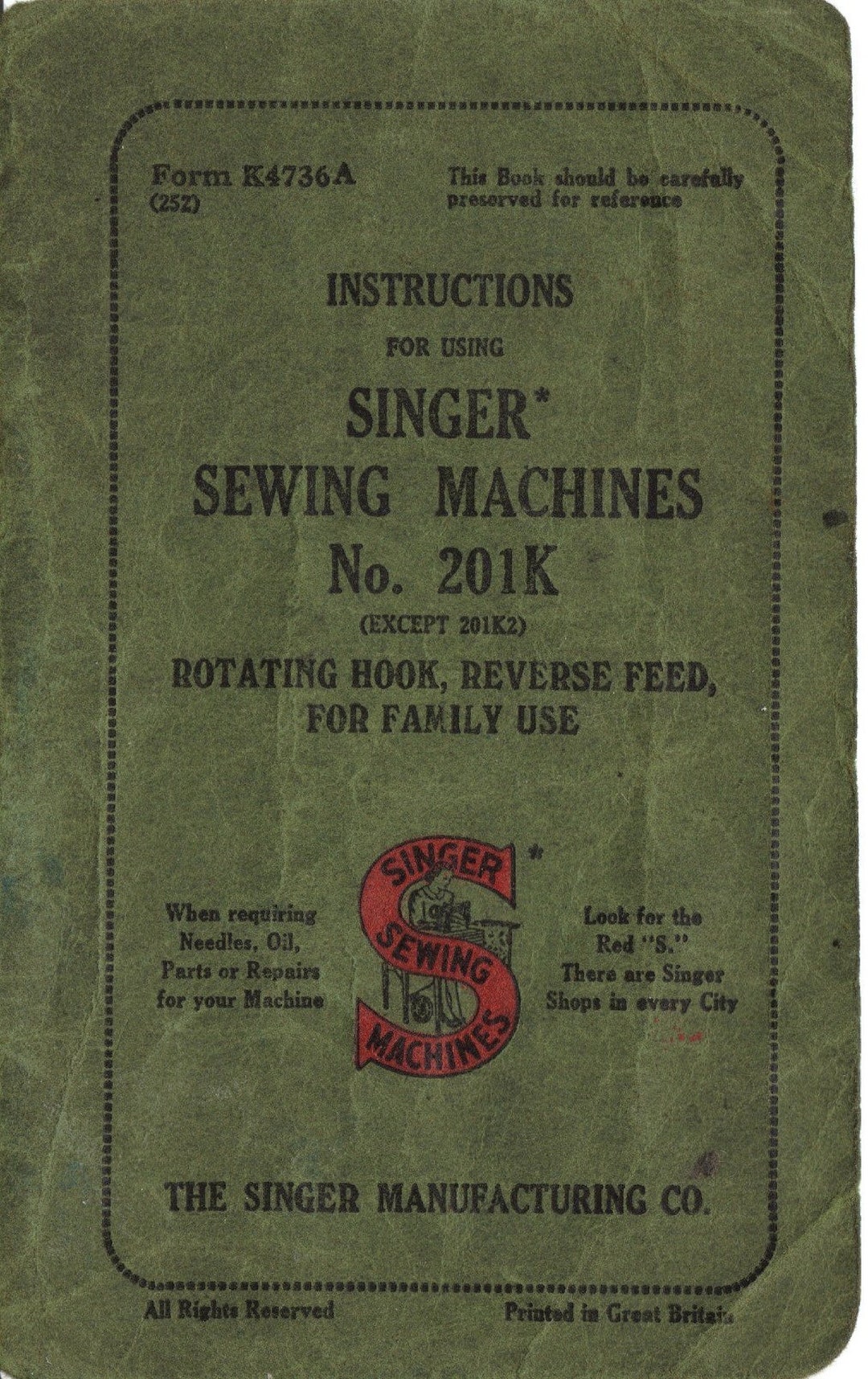 Singer 201K Sewing Machines - Instruction User Manual - Etsy