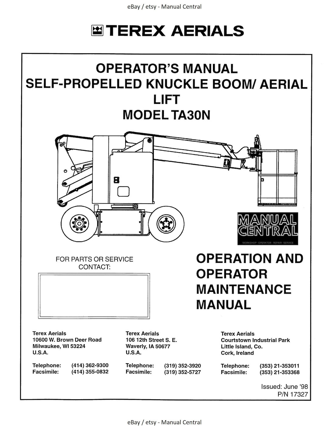 Terex - TA30N Operation & Operator Maintenance Manual - June 1998 - Etsy