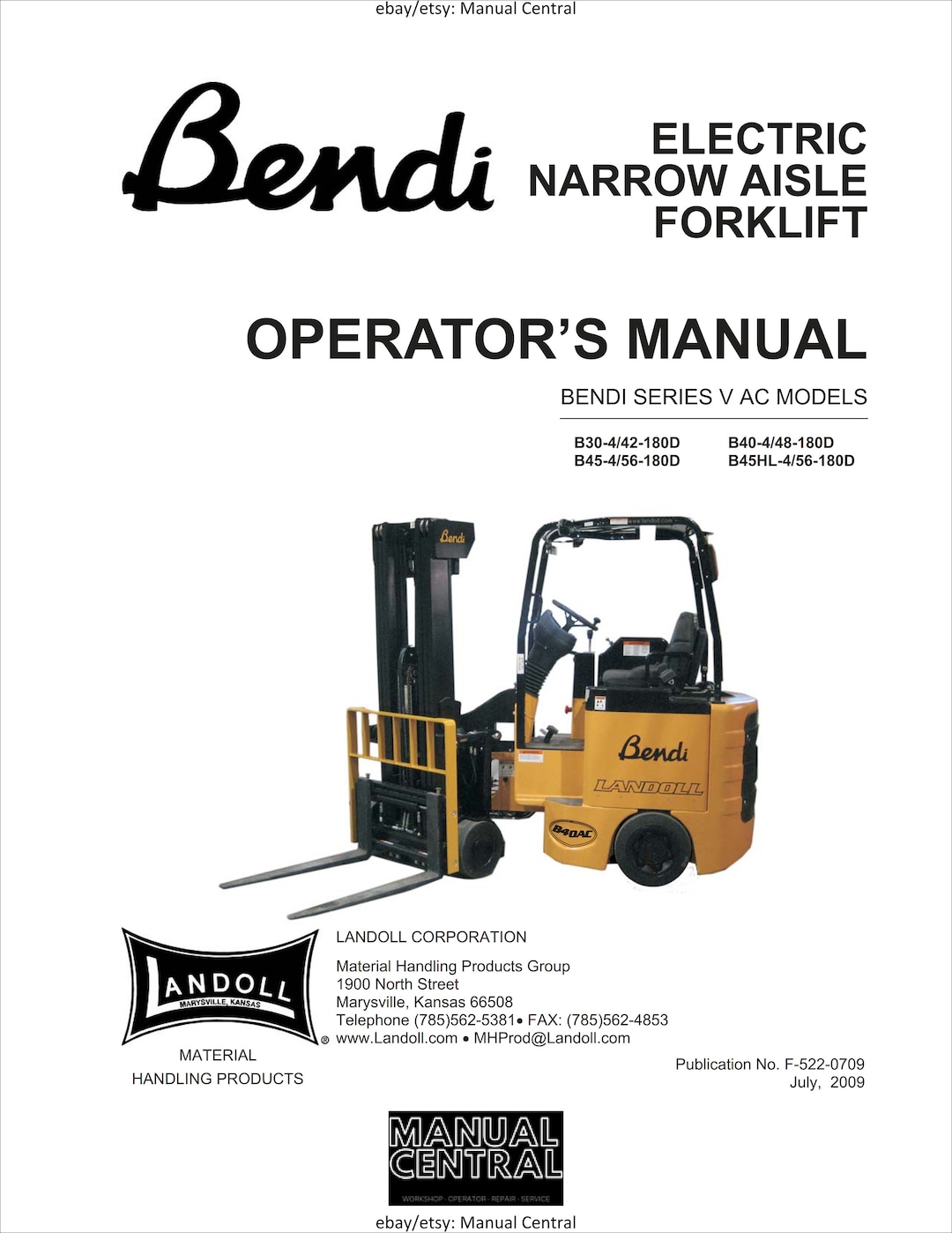 Bendi - Electrc Narrow Isle Forklift - Operator Manual - Bendi Series V ...