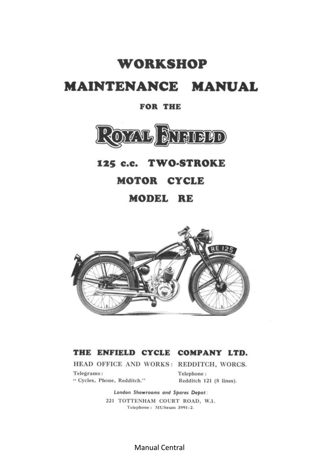 1945 to 1950 Royal Enfield 125cc Two Stroke Model RE- Workshop Service ...