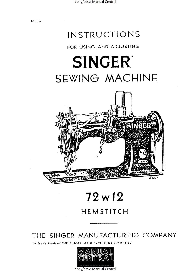 Singer Sewing Machine - 72w12 Hemstitch - Using and Adjusting Guide - Etsy