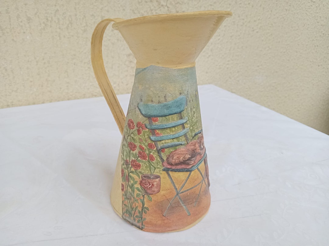 Vintage Metal Pitcher French Design Handmade Printed Pitcher - Etsy