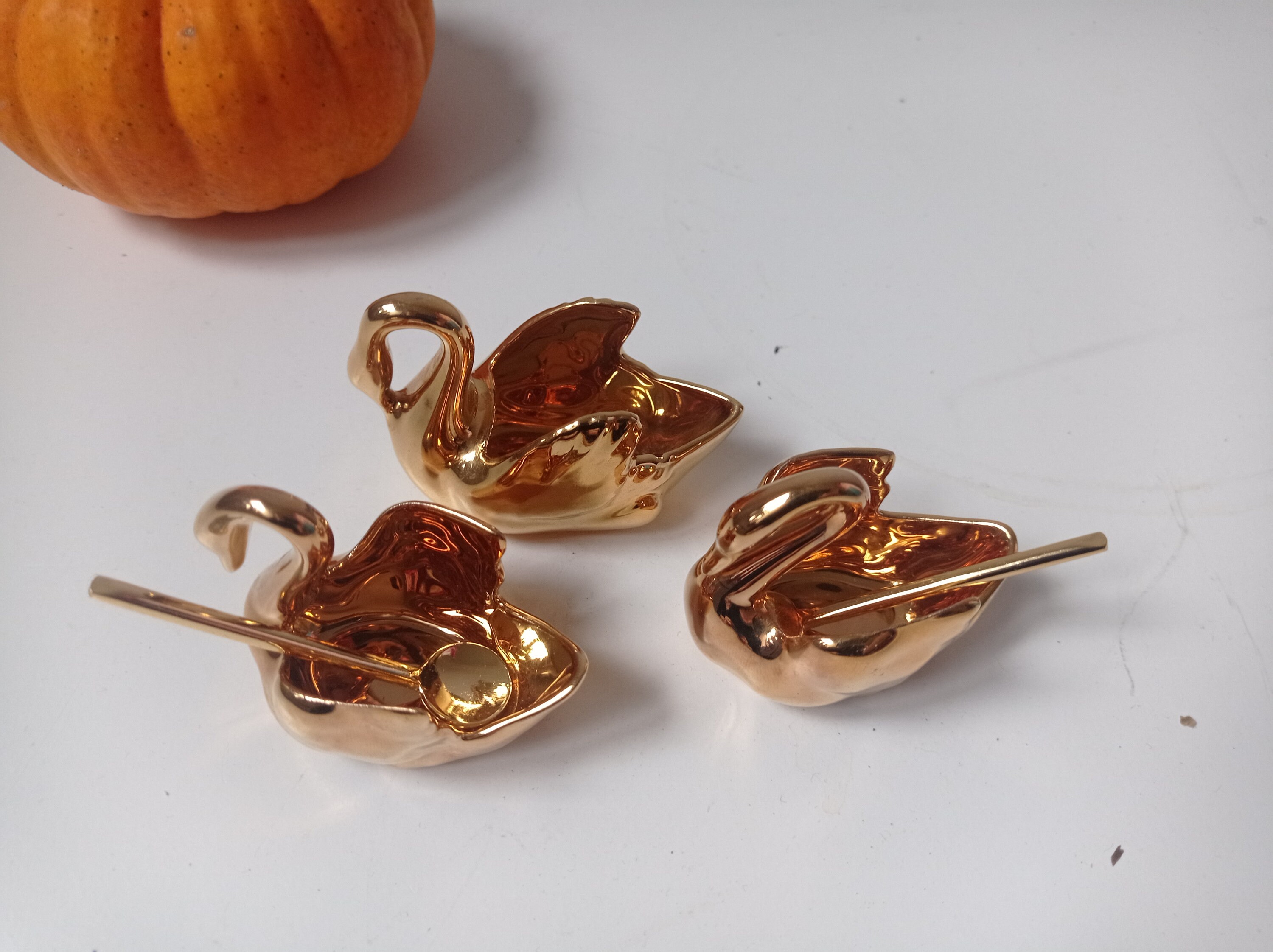Vintage Swans Salt Cellars Spoon Gold Toned Porcelain-made in France ...