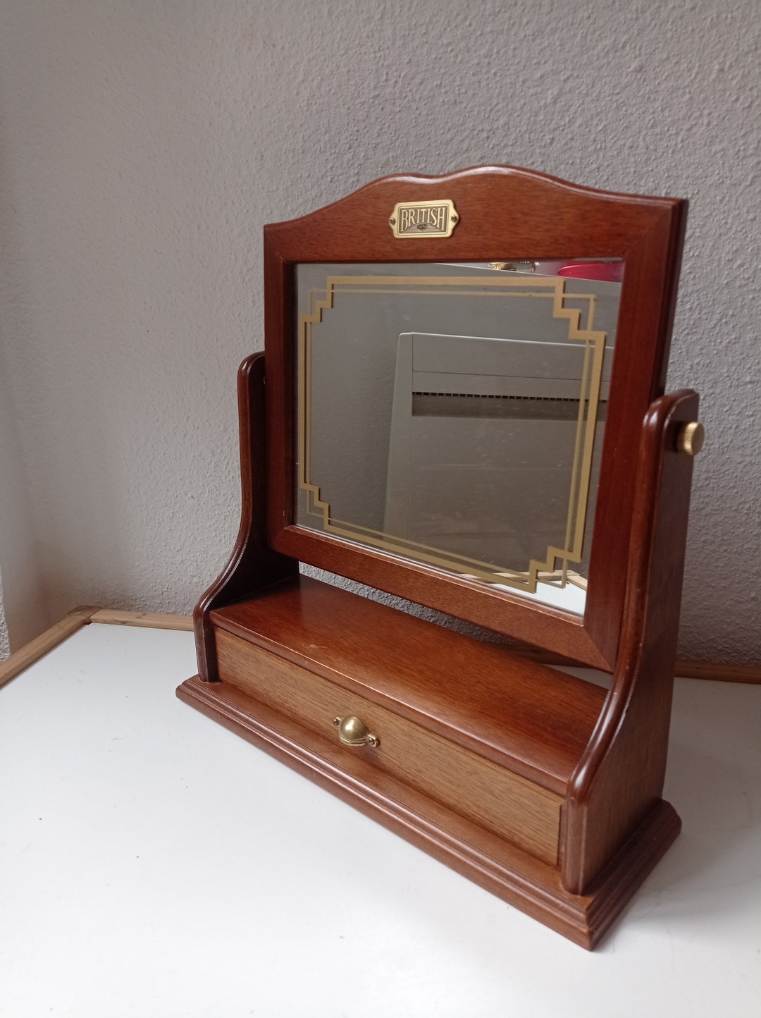 Antique British Mirror Table- Swivel Mirror-wooden Stand-table Mirror ...