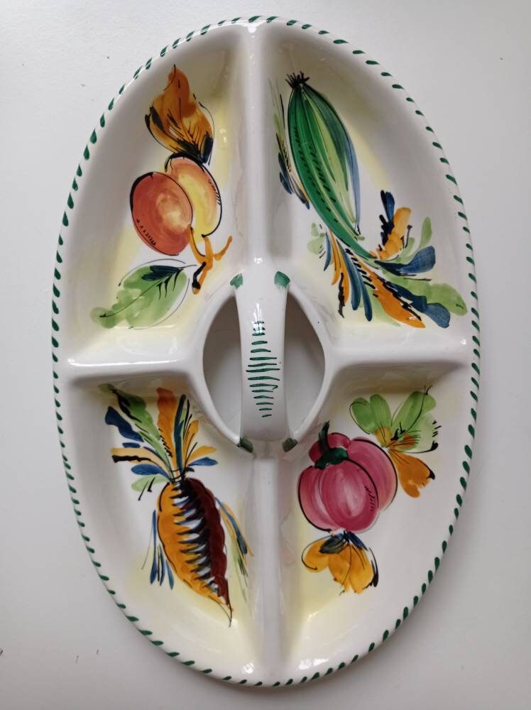 Plate With 4 Compartment-made in Italy-handmade Printed-appetizer Plate ...