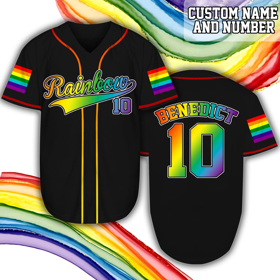 Customize Name Number Rainbow Pride Jersey, LGBT Team Unisex Baseball ...