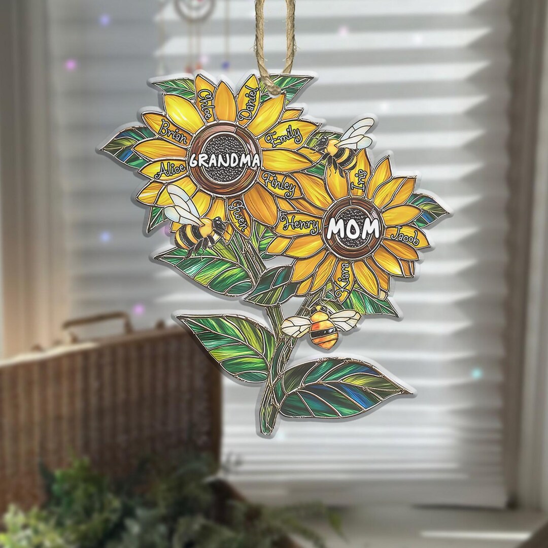 Personalized Sunflower Basket Acrylic Suncatcher, Sunflower Window ...
