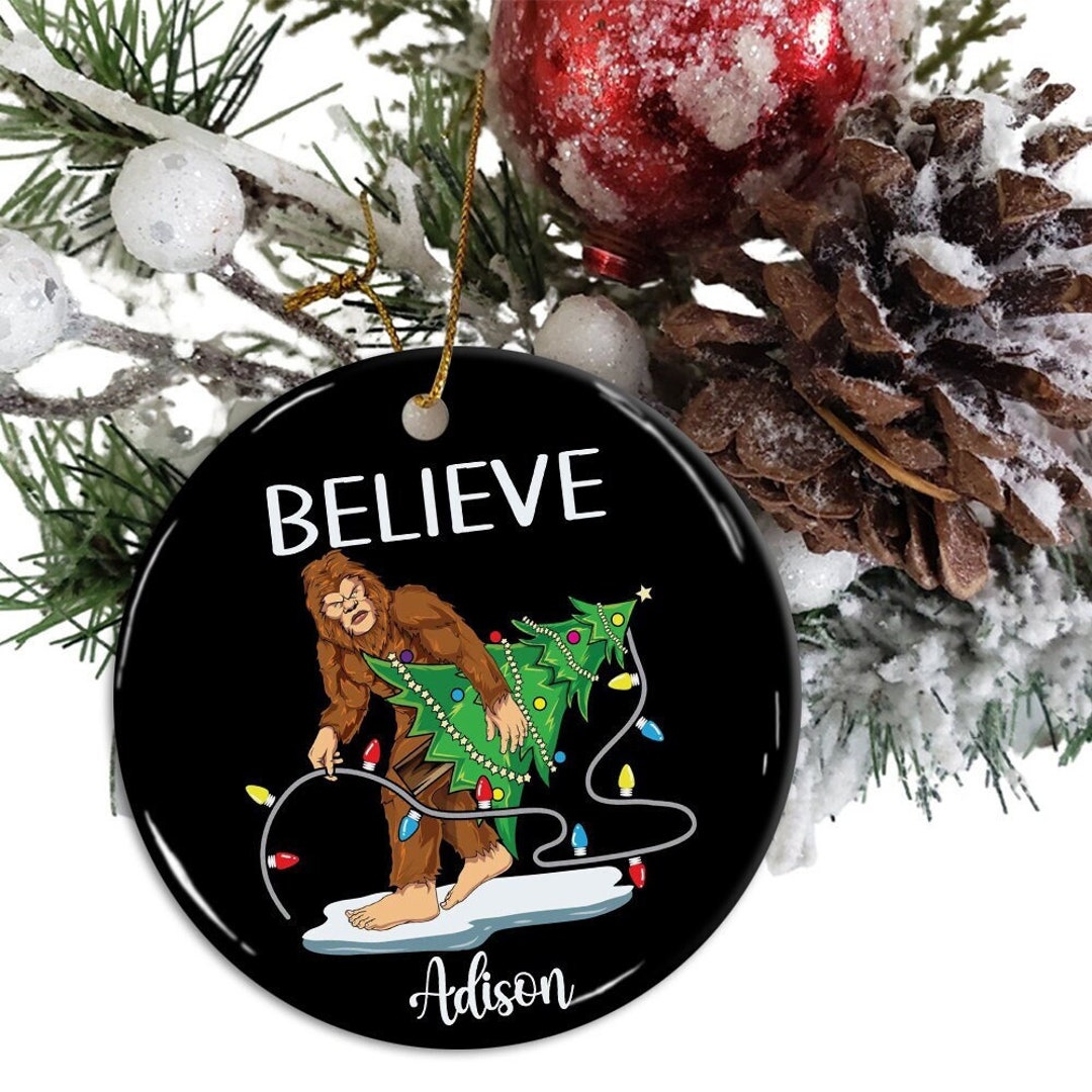 Personalized Christmas Sasquatch Ornament, Bigfoot Carrying Ornament ...
