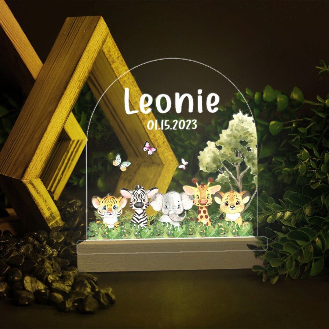 Personalized Woodland Animals Night Light for Baby, Nursery Led Light ...