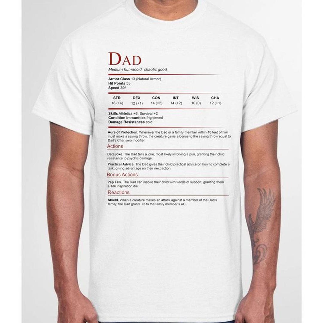 Dad Stat Block Shirt, Dnd Dad Shirt, Dungeons & Dragons Dad Gift, Dnd ...