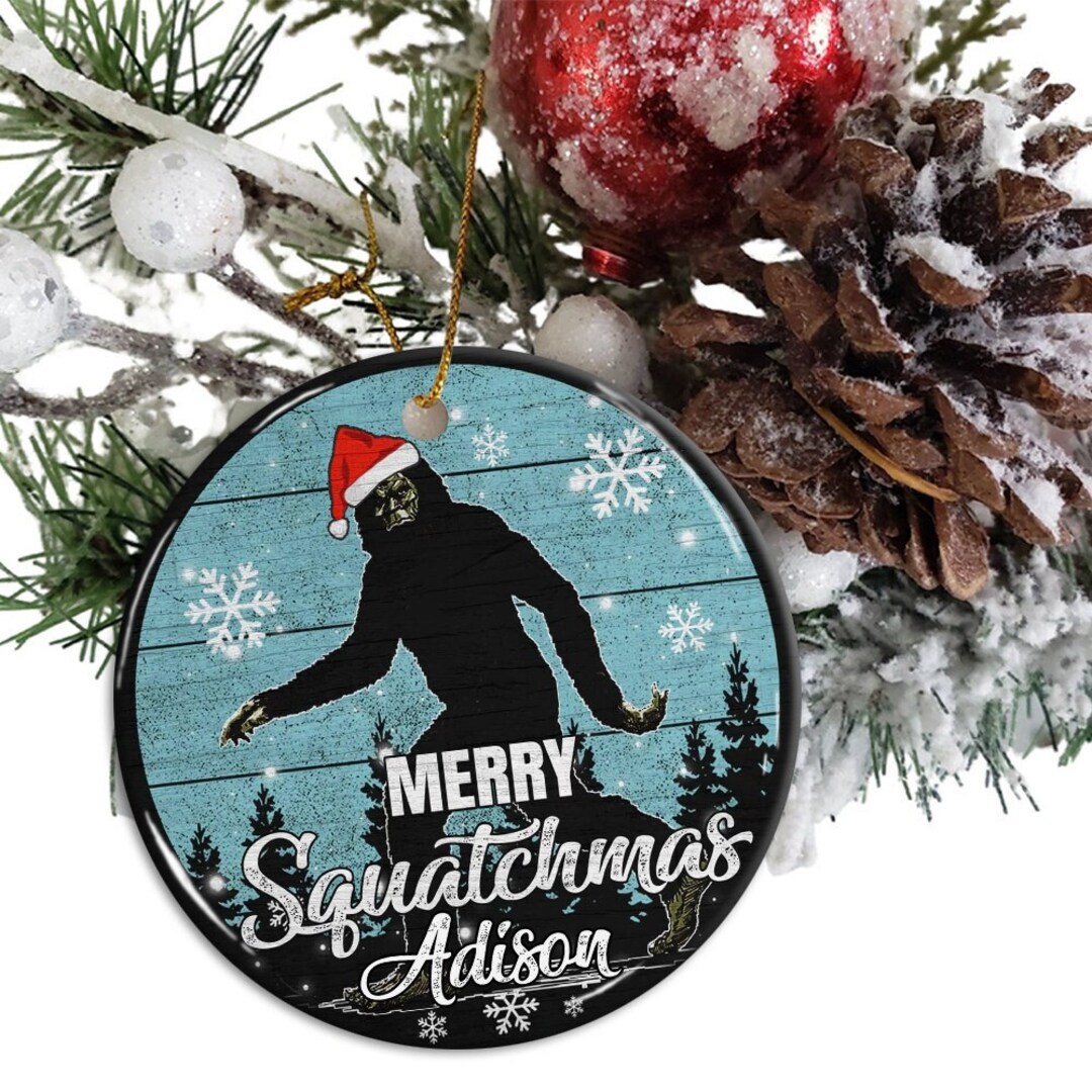 Personalized Merry Squatchmas Ornament, Bigfoot Christmas Baubles ...