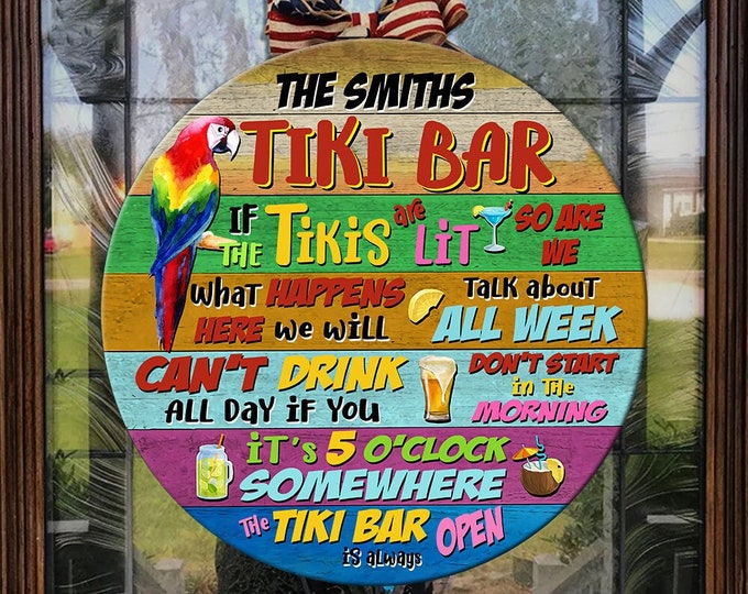 Personalized Tiki Lounge Wooden Sign, Round Wooden Signs, Tiki Bar ...