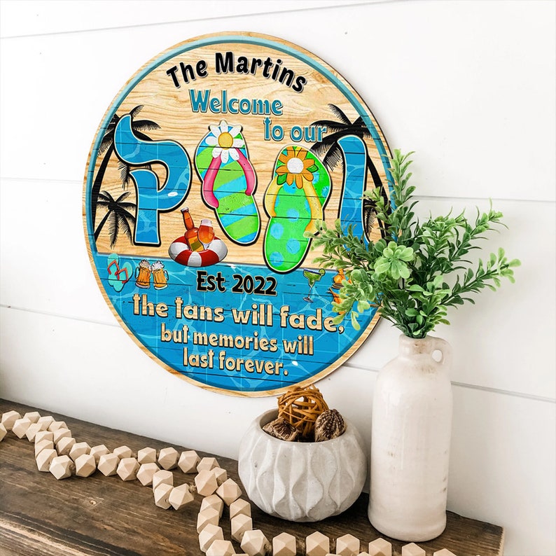 Personalized Welcome to Our Pool Wood Sign Blue Poolside - Etsy