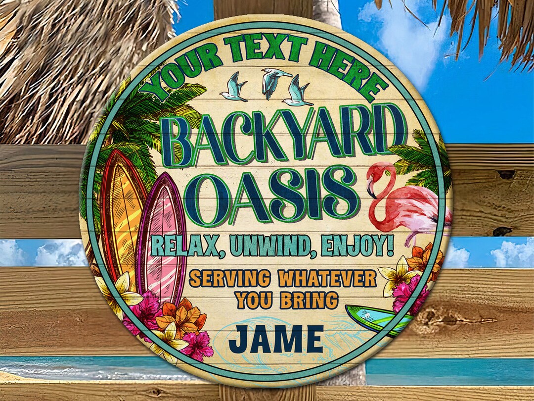 Custom Backyard Oasis Wooden Sign, Tiki Huts Sign, Tiki Bar Sign ...