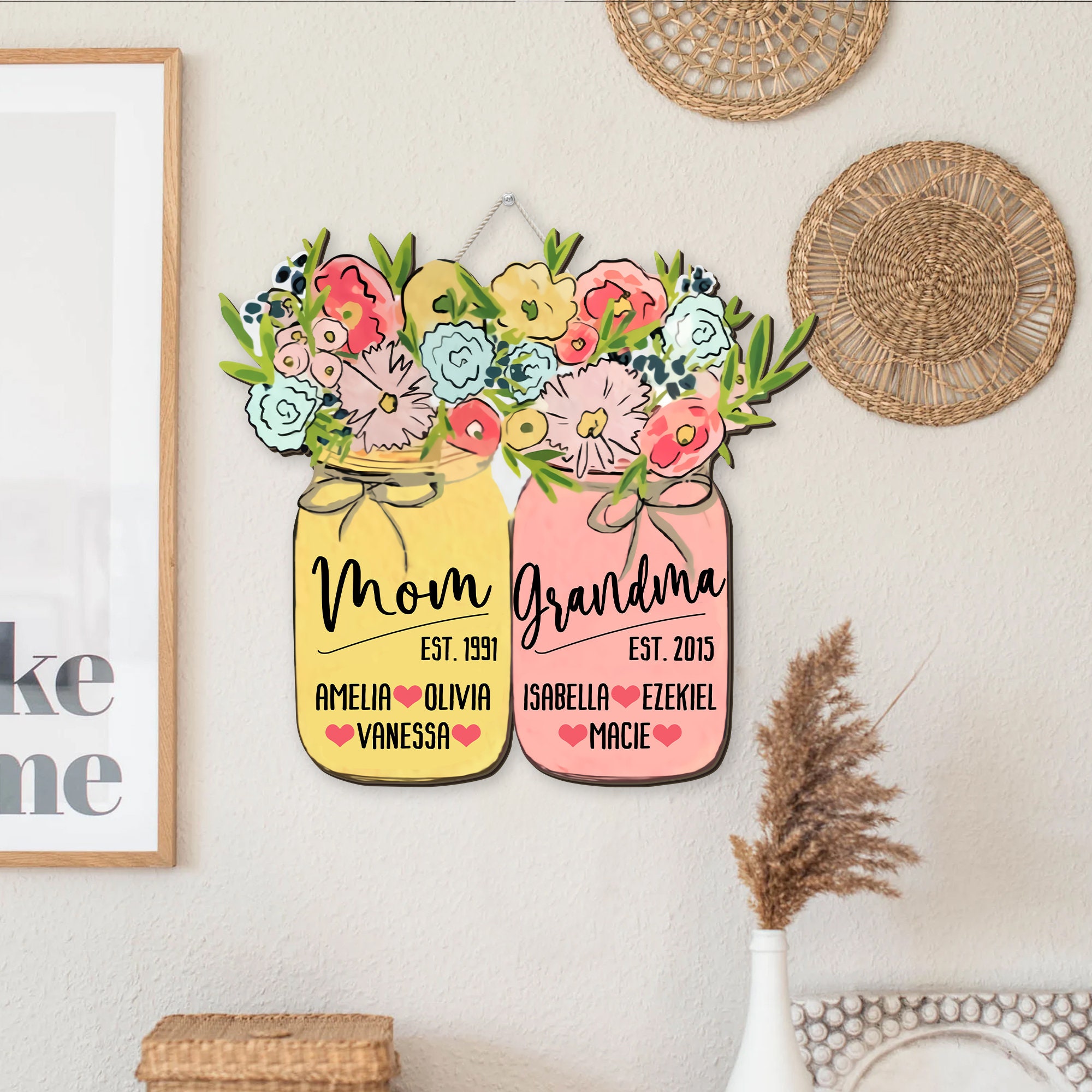 Personalized Grandma Door Signs, Custom Generations Mason Jars Sign ...