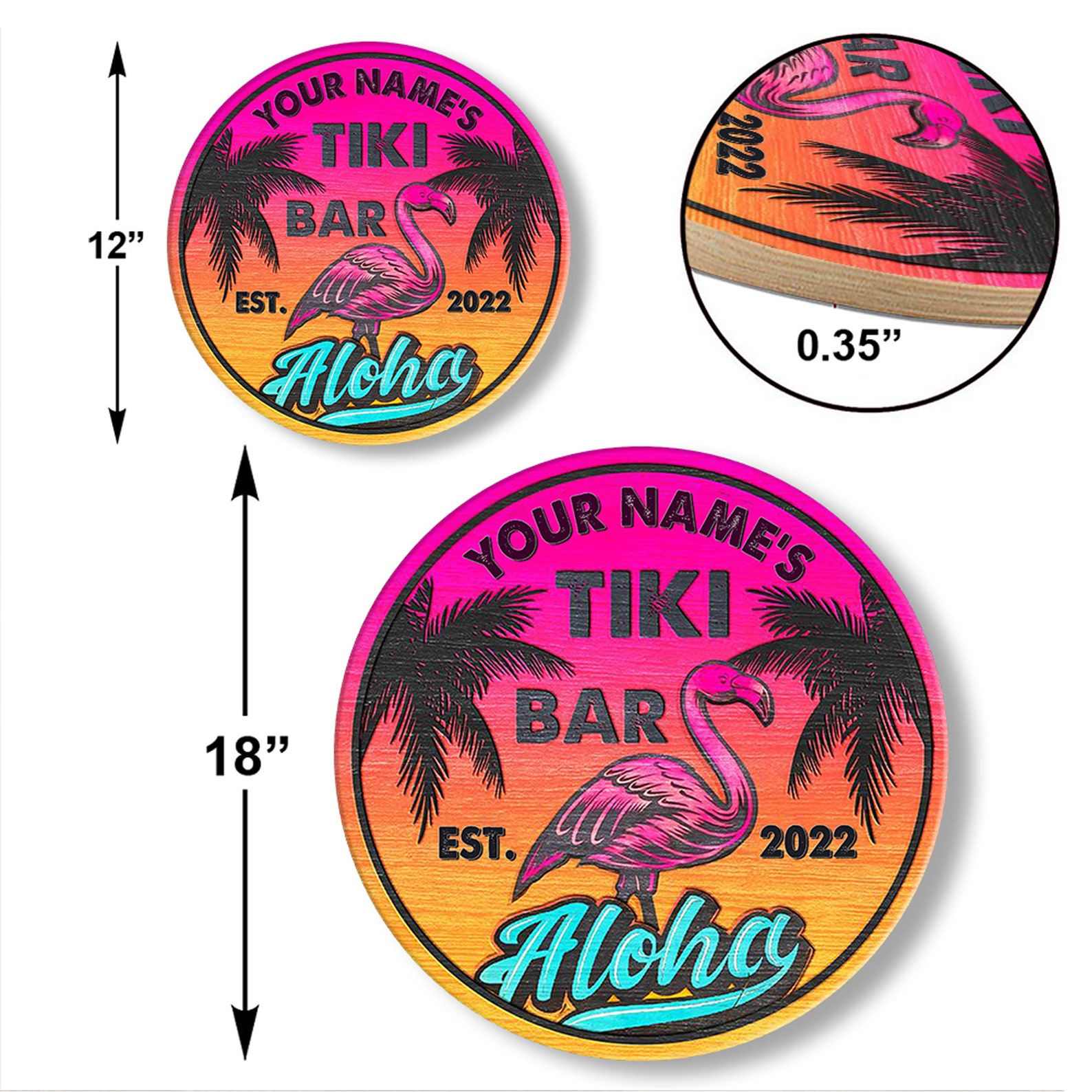 Custom Tiki Bar Circle Sign, Tiki Idol Sign, Flamingo Tiki Bar Summer ...