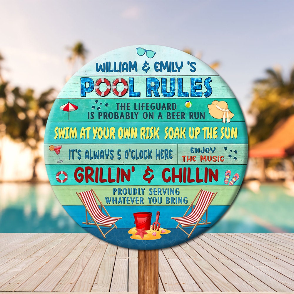 Personalized Pool Rules Wooden Sign, Funny Swimming Pool Sign, Poolside ...