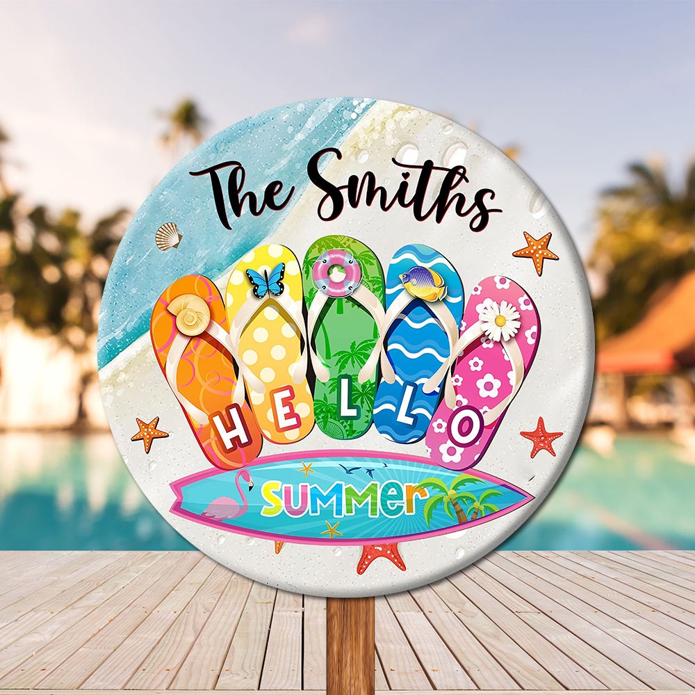 Custom Hello Summer Flip Flop Wooden Sign, Welcome Pool Sign, Summer ...