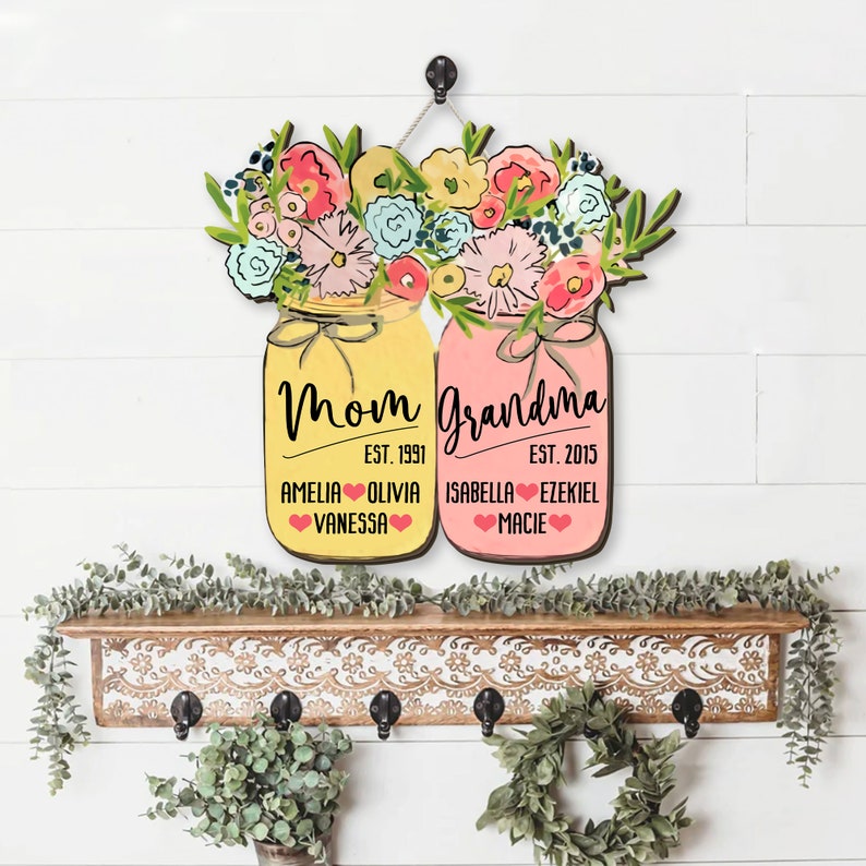 Personalized Grandma Door Signs, Custom Generations Mason Jars Sign ...