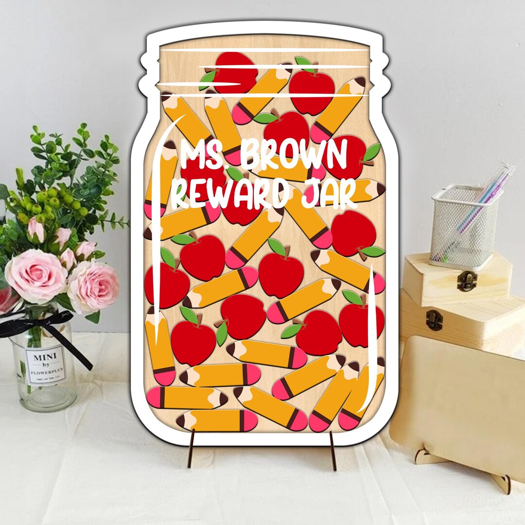 Custom Reward Jar for Classroom, Apples and Pencils Reward Jar for ...