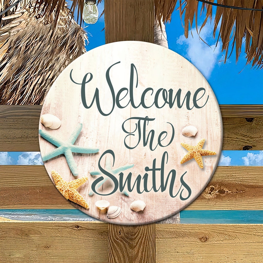 Personalized Beach House Round Sign, Welcome Beach Wreath, Nautical ...