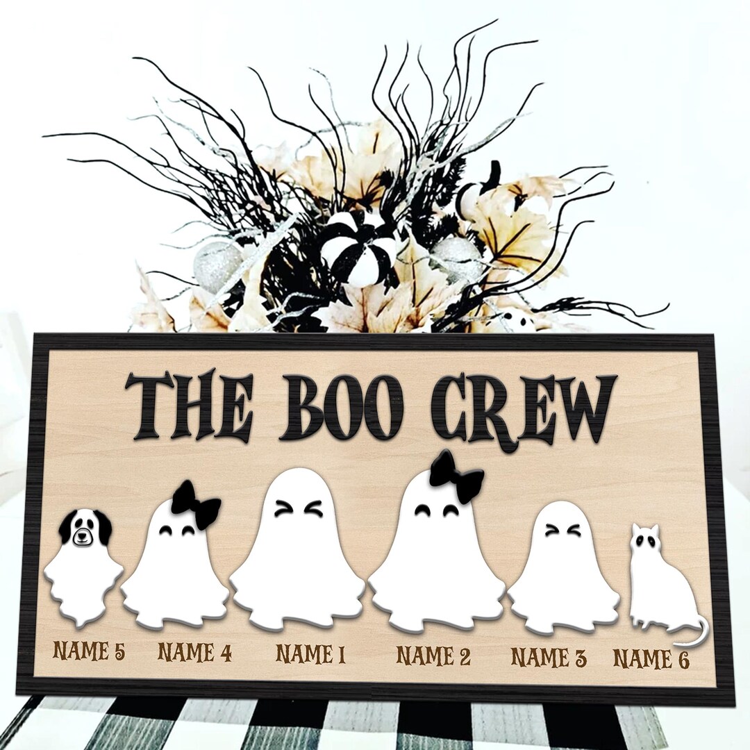 The Boo Crew Door Hanger Wooden Sign, Halloween Sign, Happy Halloween ...
