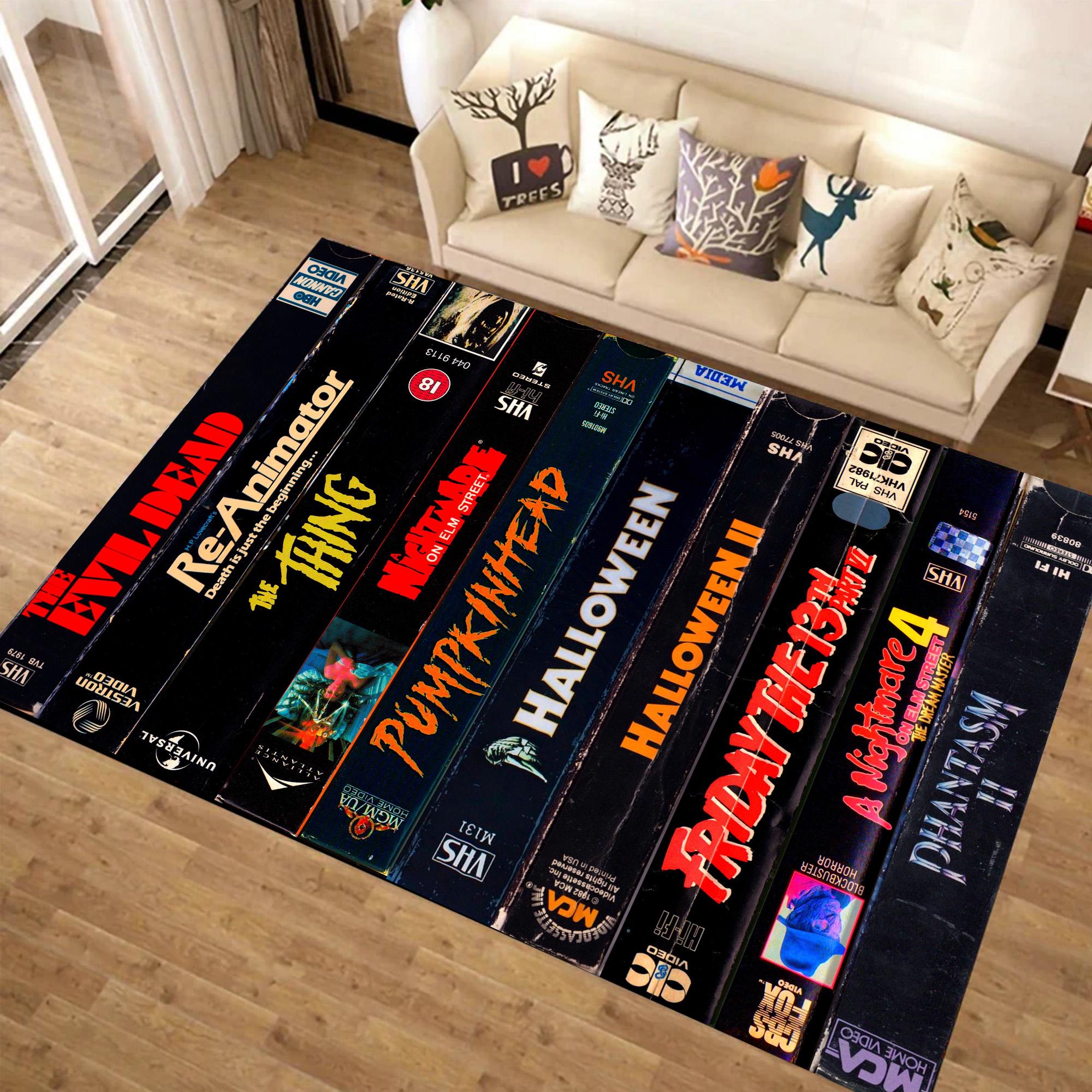 Retro Movies, VHS Films, Horror, Modern Rug, Colorful Rug, Art Rug ...