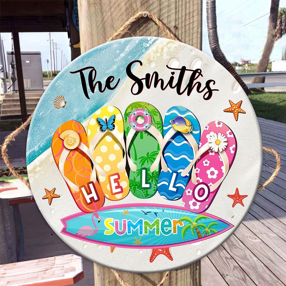 Custom Hello Summer Flip Flop Wooden Sign, Welcome Pool Sign, Summer ...