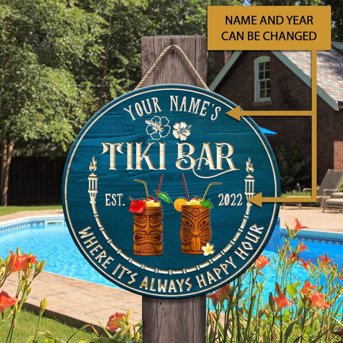 Customized Tiki Bar Wood Sign, Beach Sign Bar Decor, Summer Tropical ...