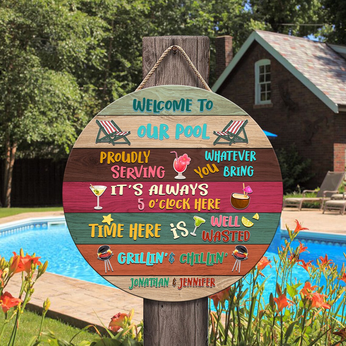 Personalized Welcome to Our Pool Sign Custom Family Name Wood - Etsy