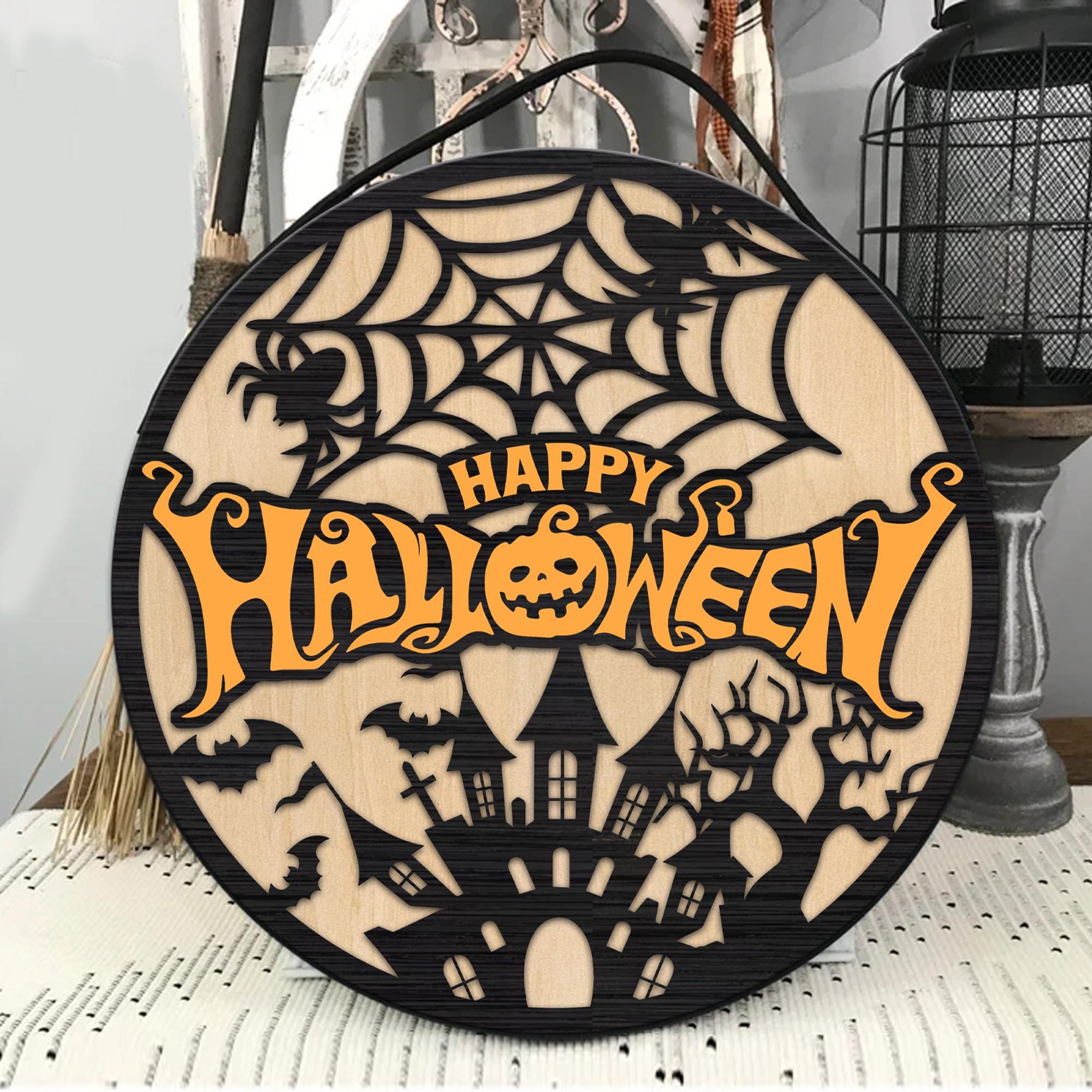 Happy Halloween Door Hanger Wooden Sign, Halloween Sign, Happy ...