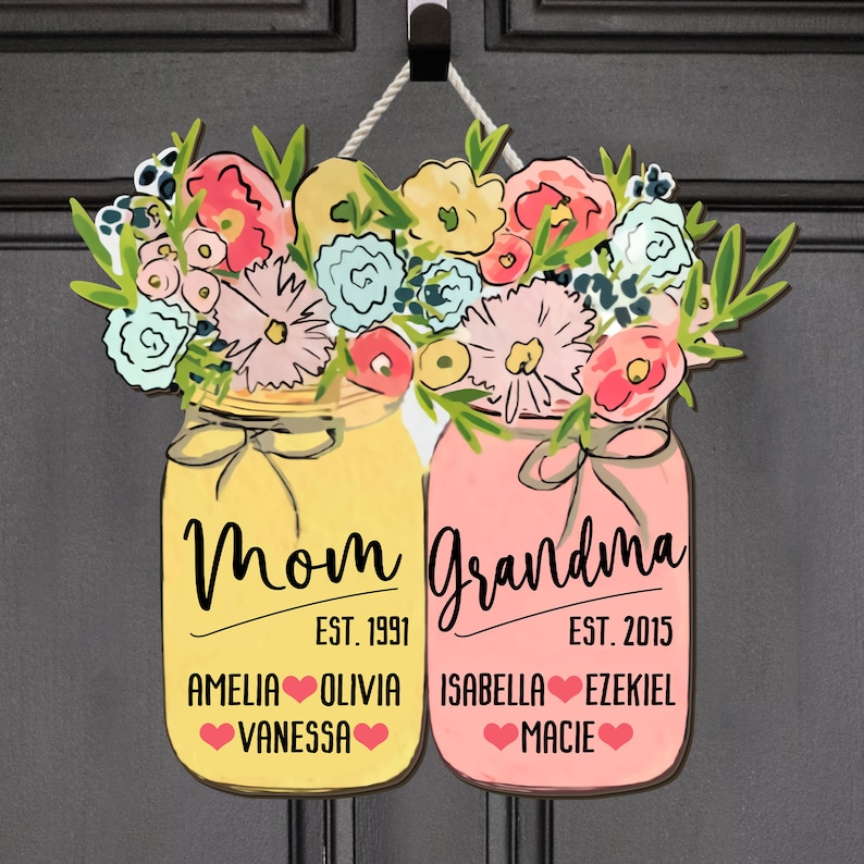 Personalized Grandma Door Signs, Custom Generations Mason Jars Sign ...