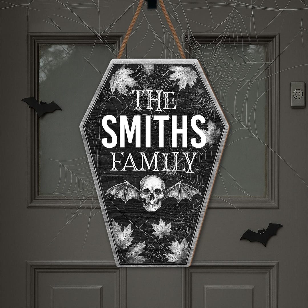 Custom Halloween Sign With Name, Custom Family Name Halloween Coffin ...