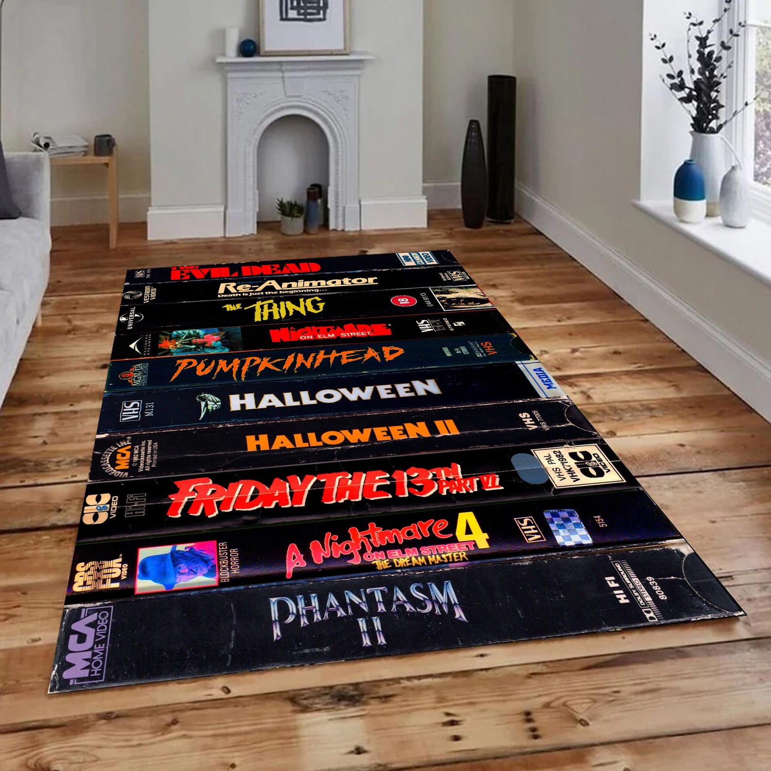 Retro Movies, VHS Films, Horror, Modern Rug, Colorful Rug, Art Rug ...