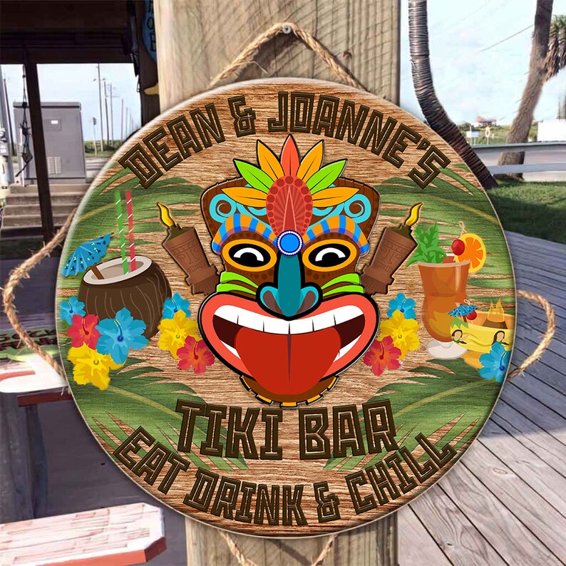 Personalized Tiki Bar Sign Cocktail Tropical Home Pub Outdoor Beach ...