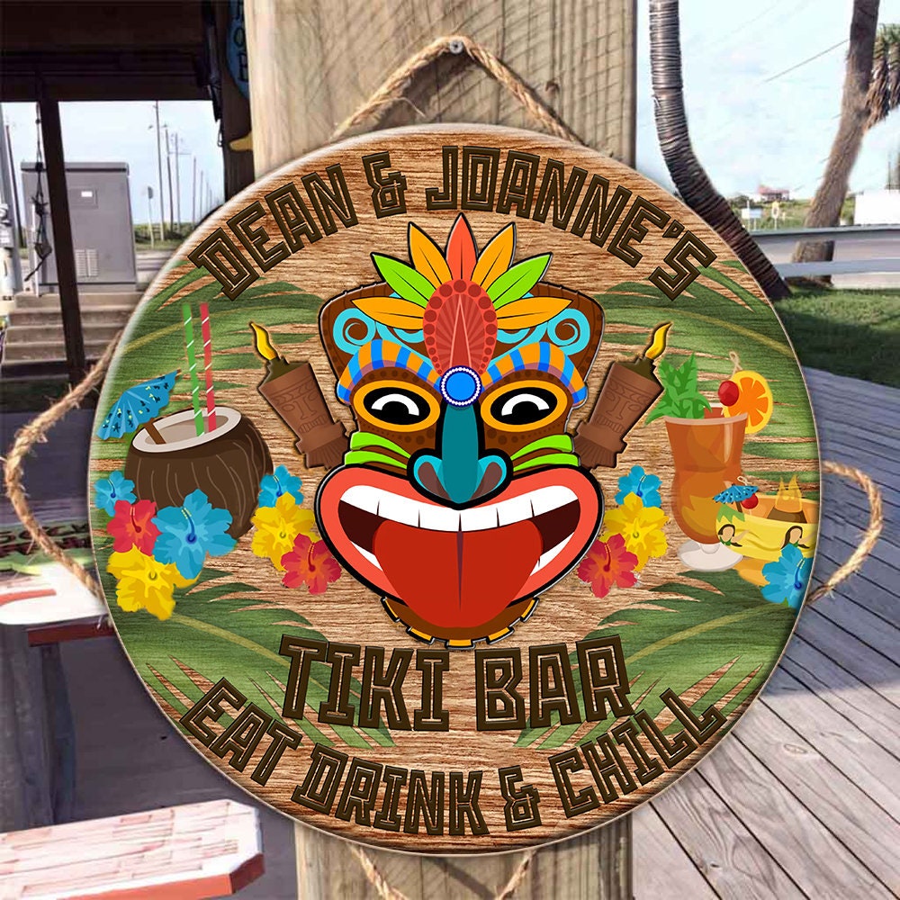 Personalized Tiki Bar Sign Cocktail Tropical Home Pub Outdoor Beach ...