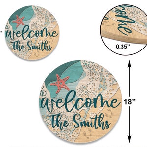 Personalized Summer Beach Round Wooden Sign, Coastal Welcome Sign ...